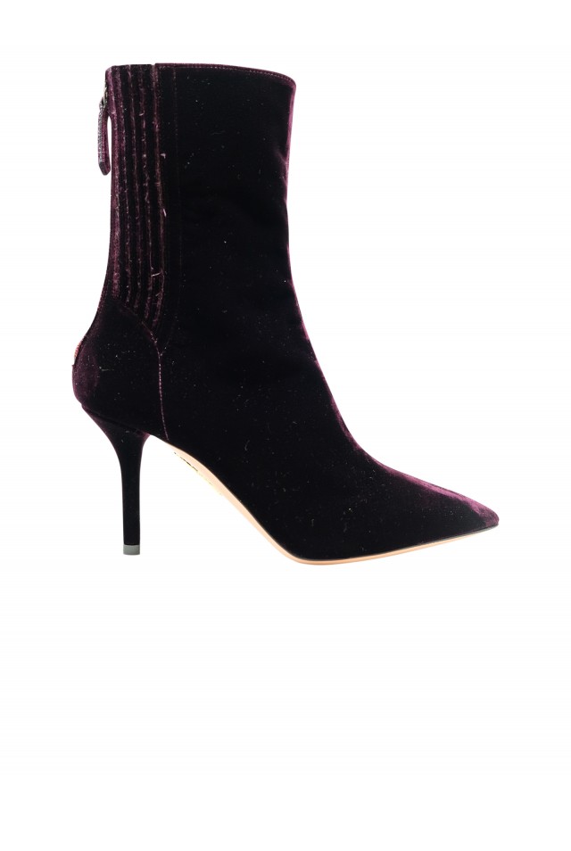 AQUAZZURA SHOMIDB1-VEL-MLT MERLOT VELVET TRES ST HONORE LINED BOOTIE 85 ...