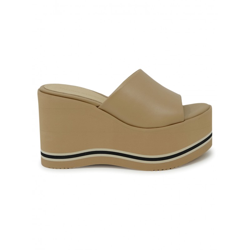 PALOMA BARCELO 24-1027 BEIGE LEATHER LETO WEDGE SANDALS