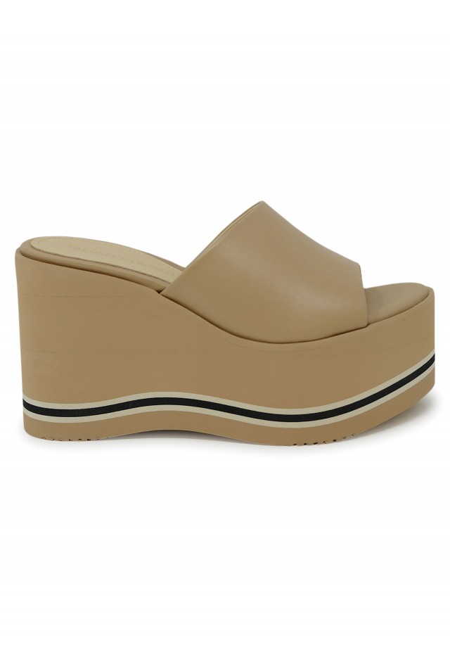 PALOMA BARCELO 24-1027 BEIGE LEATHER LETO WEDGE SANDALS